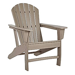 Signature Design by Ashley Sundown Treasure Outdoor Patio HDPE Adirondack Chair, Light Brown & Sundown Treasure Outdoor Patio HDPE Weather Resistant End Table, Brown
