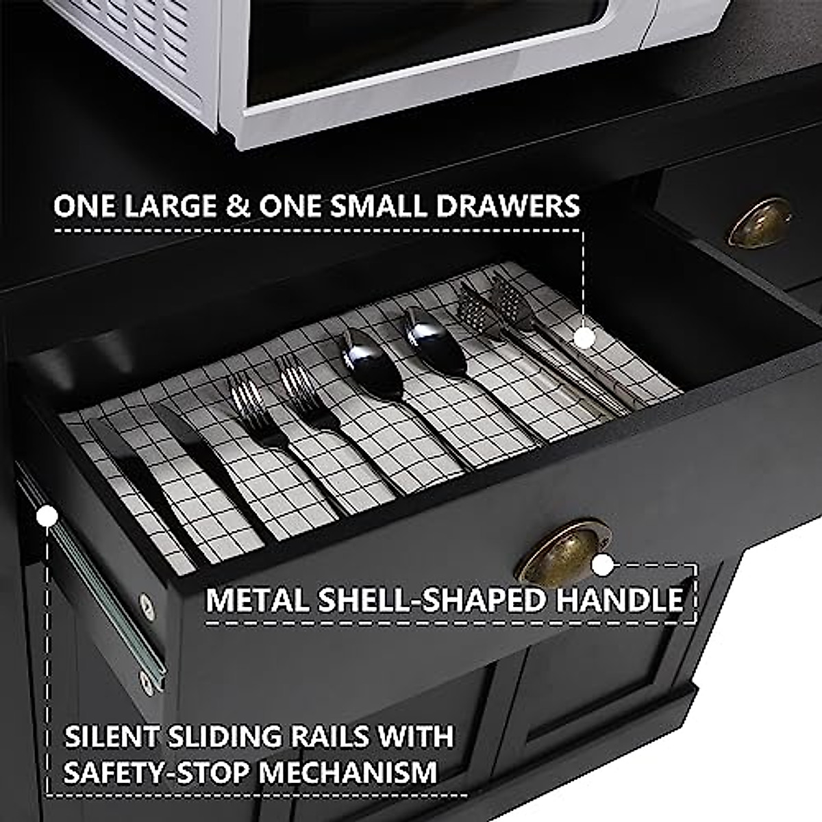 MUPATER Kitchen Pantry Storage Cabinet with Microwave Stand, 71'' Freestanding Hutch Cabinet with Buffet Cupboard, Drawers and Glass Doors for Home Office, Black