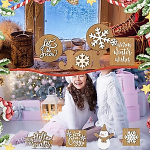 Chitidr 20 Pcs Tiered Tray Set - Christmas Snowflake Table Decor Snowman Rustic Farmhouse Wood Sign Hello Winter Tabletop Sign Decor for Xmas Winter Holiday Table Shelf Home
