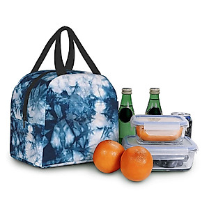 Blue Tie Dye Lunch Box Bento Travel Bag Picnic Tote Bags Insulated Durable Container Shopping Bag Reusable Waterproof Bags For Adult Women Men