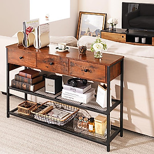 Yoobure Console Table with 3 Drawers, 47" Entryway Table with Storage Shelves, Narrow Long Sofa Table with Outlets & USB Ports, 3-Tier Entry Table, Couch Table for Living Room, Hallway, Foyer, Hall