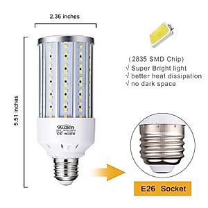 Auzer 2-Pack 30W (200W Equivalent), E26 Standard Base LED Corn Light Bulb for Garage Factory Warehouse Street Lamp Post Lighting Barn Porch Backyard Garden, 6500K Daylight, 85V-265V