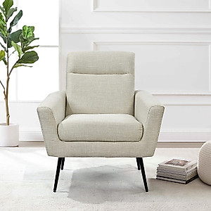 Tiokop Mid Century Modern Upholstered Fabric Accent, Living Room, Bedroom Leisure Single Sofa (Metal Legs), TV armrest seat, Suitable for Small Space Home, Office, Coffee Chair, Beige