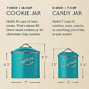 Candy Jar & Cookie Jar for Kitchen counter | Farmhouse Kitchen Jars for Storage of Your Favorite Treats | Large & Medium Canisters Set of Two Cookie & Candy Jars with Lids | Airtight Jar by Nirgals (Teal)