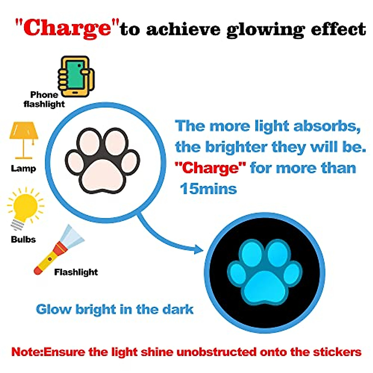 Dog Paw Print Stickers Glow in The Dark Wall Decals Pup Dog Room Decor Stickers Vinyl Dog Paw Bone Wall Decals Removable Animal Footprint Decal for Kids Boys Girls Bedroom Nursery Floor Ceiling Decor (Sky blue)