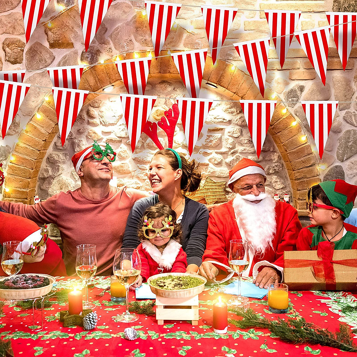 328ft Carnival Circus Party Decorations Supplies, Circus Carnival Bunting Banner 200 pcs Red and White Striped Pennant Banner Flags String Triangle Bunting Flags for Carnival Birthday Party