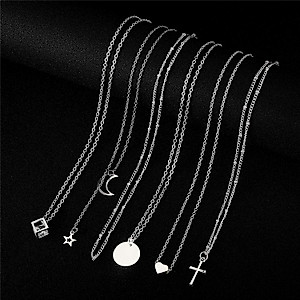 Starain 12Pcs Layered Choker Necklace Fashion Multilayer Chain Necklace Simple Silver Necklace Set for Women