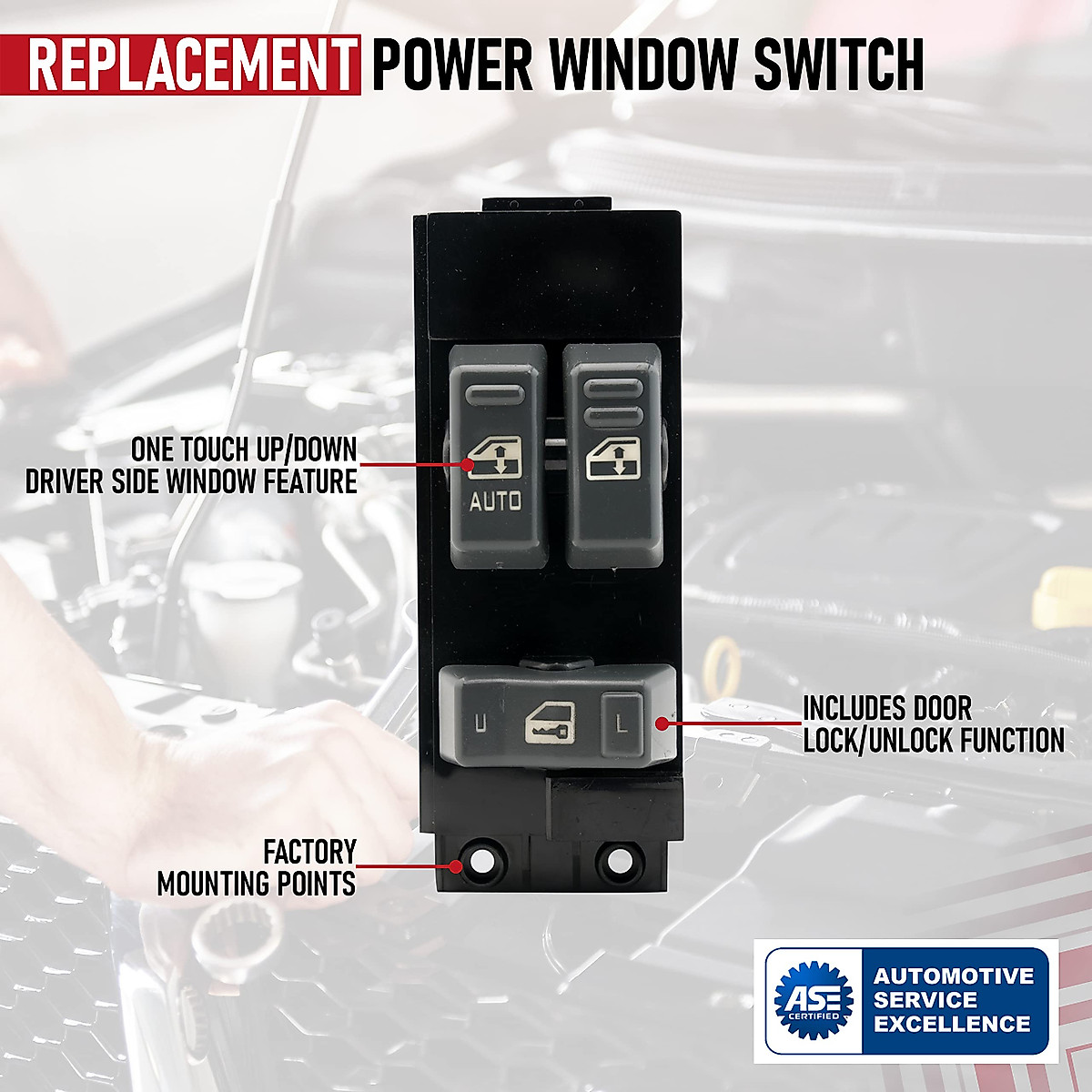 Master Power Window Switch, Gray - Driver Side Door - Compatible with Chevy Silverado and Sierra 1500, 2500, 2500 HD, 3500-1999, 2000, 2001, 2002 - Replaces 15047637