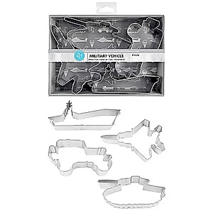 R&M International Military Vehicle Cookie Cutters, Truck, Jet, Tank, Aircraft Carrier, 4-Piece Set