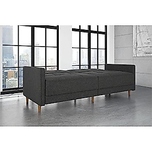 DHP Andora Coil Futon Sofa Bed Couch with Mid Century Modern Design - Grey Linen