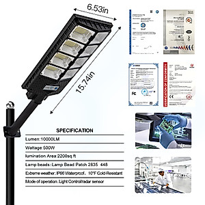 DHrtara Solar Lights Outdoor, 500W LED Solar Powered Motion Sensor Flood Lights, with Remote, Dusk to Dawn IP66 Waterpro Solar Security Wall Lights,for Exterior Wall, Patio, Yard, Deck, Garden