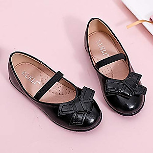 Diufon Autumn Baby Shoes Comfortable Princess Shoes Children Flat Soft Soft Bow Shallow Single Shoes Fashion Casual Peas Elastic Band Shoes (7.5-8 US M Little Kids, Black)