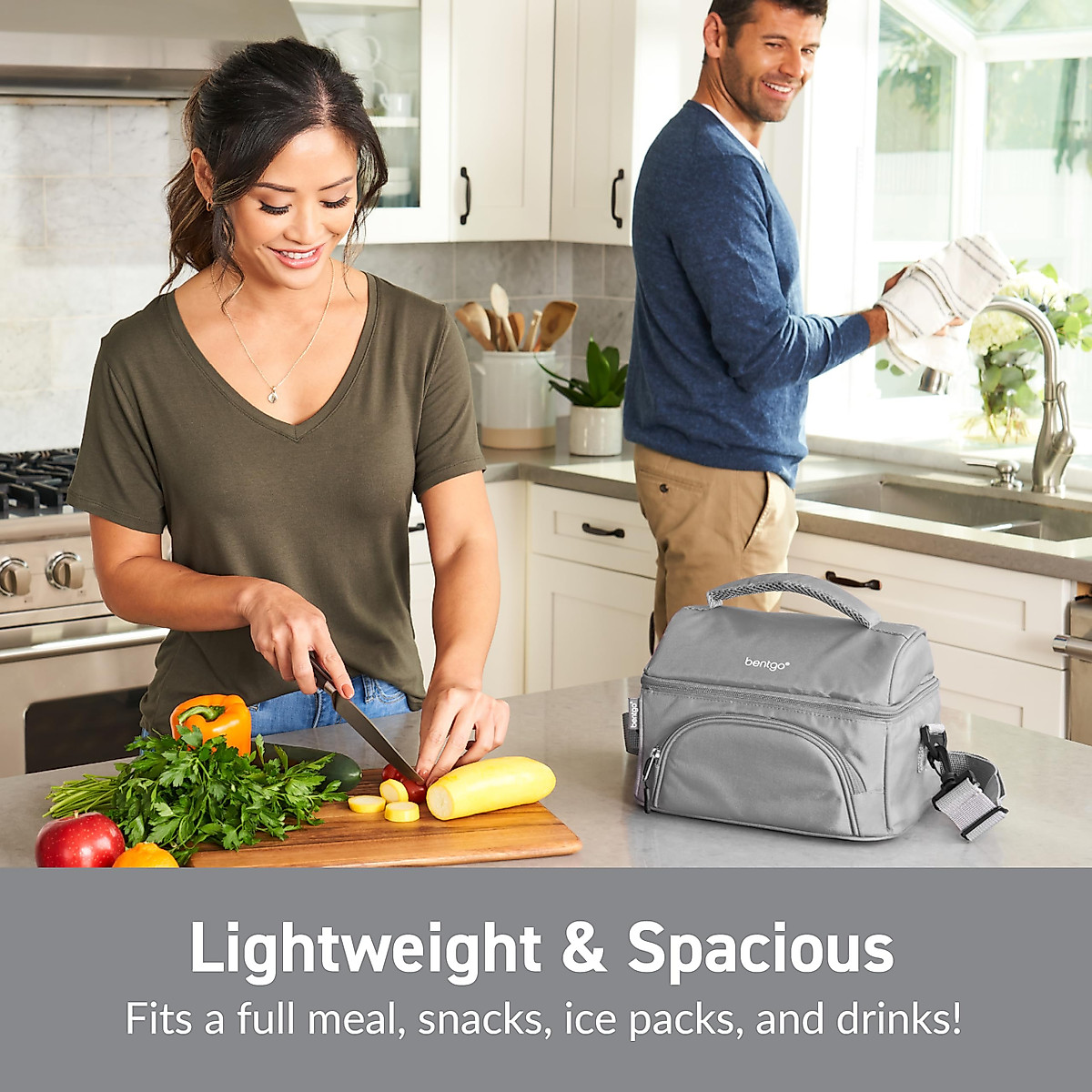 Bentgo Deluxe Lunch Bag - Durable and Insulated Lunch Tote with Zippered Outer Pocket, Internal Mesh Pocket, Padded & Adjustable Straps, & 2-Way Zippers - Fits Most Lunch Boxes (Gray)