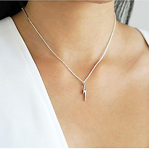 Artmiss Lightning Bolt Pendant Necklace Women Simple Charm Bar Choker Chain Jewelry for Women (Silver)