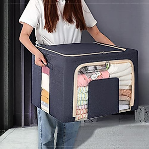 Furnhome 6 Pack Sturdy Clothes Storage Bins Organizer Containers, Stackable Storage Bins-Foldable Steel Frame Storage Box for Clothing Storage with Clear Window & Reinforced Handles