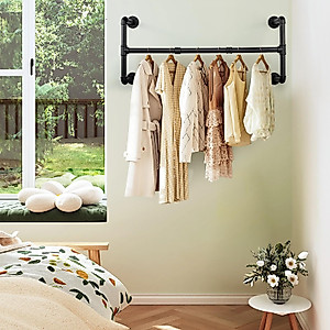 Home Expert Industrial Pipe Clothes Rack 40" Wall Mounted Wall Clothing Rack for Hanging Clothes Black Garment Rack, 1 pack