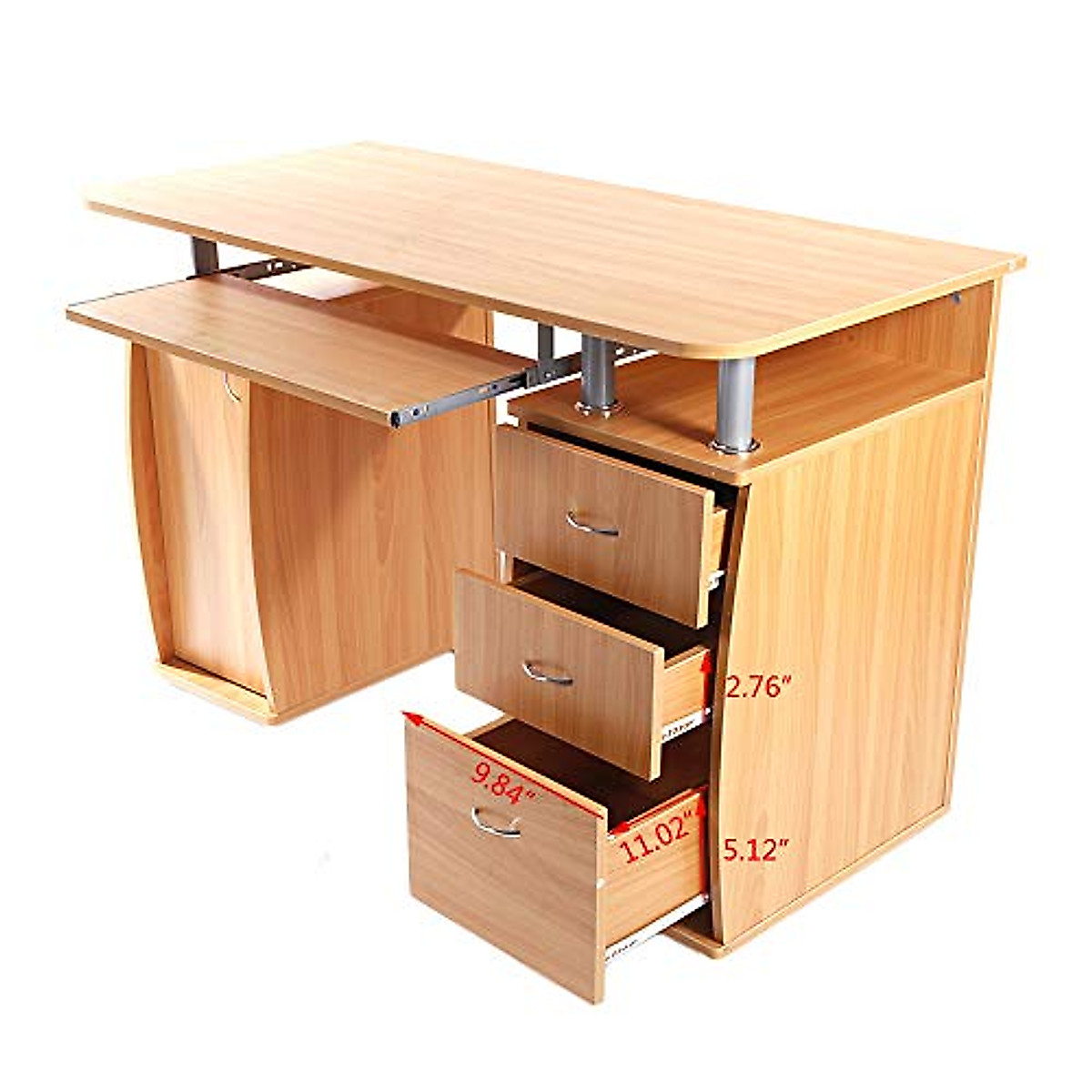 XYZTech 45 Inch Home & Office Computer Desk with 3 Drawers Writing Study Computer Table Workstation with Detachable Sliding Slide-Out Keyboard Tray Shelf (Wood Color)
