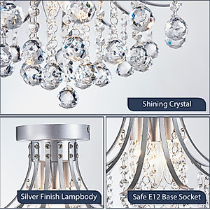Bestier Modern Silver Crystal Semi-Flush Mount Chandelier Lighting Ceiling Light Fixture Lamp for Diningroom Bathroom Bedroom Livingroom 3 E12 Bulbs Required D13.5 inch X H11.6 inch