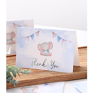 Winoo Design Heavy Duty Baby Shower Thank You Cards Boy - 36 PK - Silver Letterpress Elephant Thank You Cards Baby Shower Baby Boy Thank You Cards Cute Watercolor Thank You Cards Blue