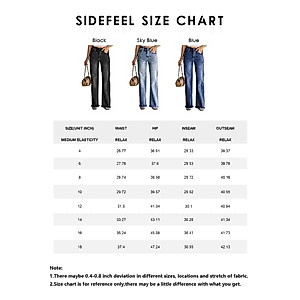 Sidefeel Women High Waisted 90 Flare Raw Hem Denim Jeans Wide Leg Pants Size 10 Blue