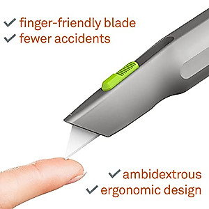 Metal-Handle Utility Knife, Finger Friendly Ceramic Blade, Auto Retracts for Safety, Heavy Metal Handle, Comfortable Grip, Stores Extra Blade, Ambidextrous, Easy Blade Change