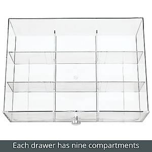 mDesign Plastic Tea Bag Caddy Box Storage Container Organizer Holder with 3 Drawers - for Kitchen Pantry, Cabinet, Countertop - Holds Coffee, Sugar Packets, Drink Pods - Clear