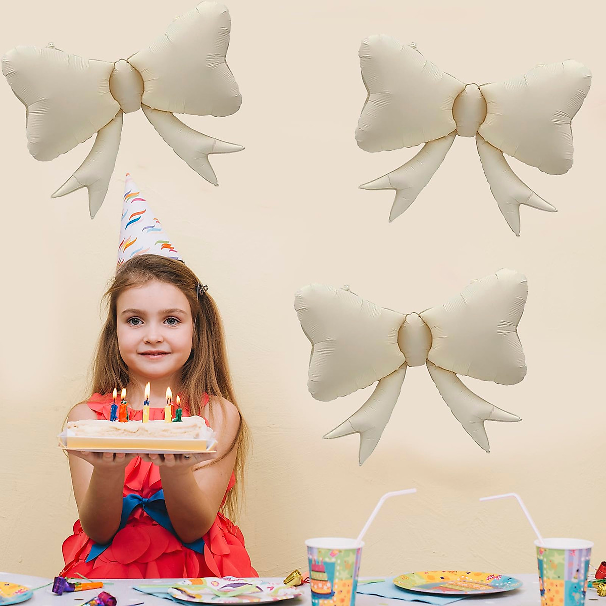 Bow Big Balloon Macaron White Bow Theme Birthday Party for Birthday Party Baby Shower Bridal Gender Reveal Jumbo Kids Theme Decoration (3 Pcs)