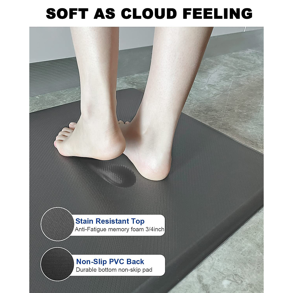 Artnice Kitchen Mat Cushioned Anti-Fatigue Floor Mat, Standing Desk Mat Anti Fatigue Ergonomic,Kitchen Non Slip Rugs and Mats, Standing Floor Mat for Work Place Office Kitchen Floor(20" x 47.2",Grey)