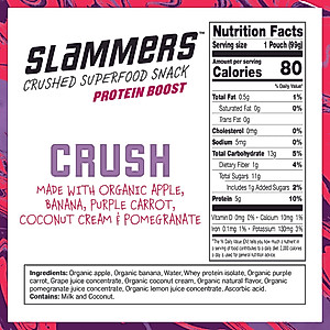 Slammers Organic Superfood Fruit & Veggie Snack Squeeze Pouch - Protein Pack - 3.5 Ounce (Pack of 16)