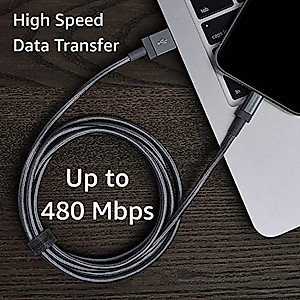 Amazon Basics Nylon USB-A to Lightning Cable Cord, MFi Certified Charger for Apple iPhone 14 13 12 11 X Xs Pro, Pro Max, Plus, iPad, Dark Gray, 3-Ft