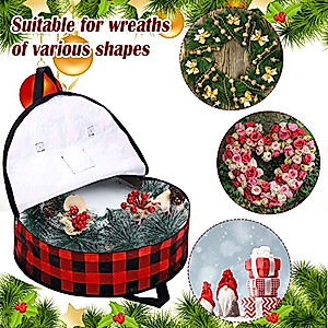 Sadnyy 4 Pieces Christmas Wreath Storage Bag Round Buffalo Plaid Wreaths Storage Container Large Zippered Wreaths Holder Container with Handles for Xmas Holiday Party (Black and Red, 24 Inch)