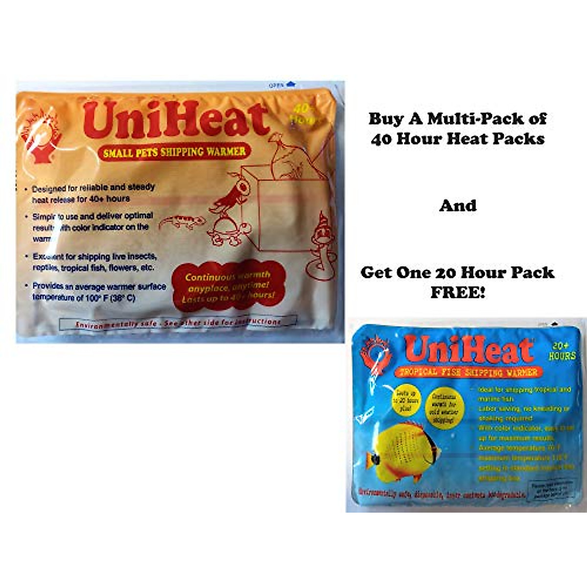 Uniheat Shipping Warmer 40+ Hours, 10 Pack... +FREE BONUS! of One FREE 20 hour Heat Pack! ...Get 40+ Hour Warmth for Shipping Live Corals, Small Pets, Fish, Insects, Reptiles, Etc