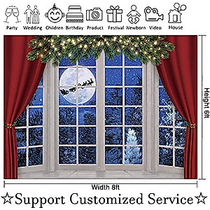 Allenjoy 8x6ft Christmas Window Photography Backdrop Winter Wonderland Snow Tree Starry Sky Moon Reindeer Santa Xmas Photocall Background Party Banner Decor Baby Kids Family Photo Shoot Booth Props