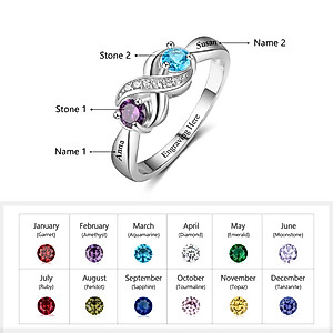 Love Jewelry 925 Sterling Silver Personalized Infinity Mothers Rings with 2 Round Simulated Birthstones Custom Engraved Engagement Promise Rings for Women (8)