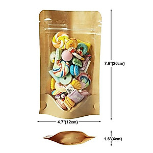 Couga Mall All-Purpose Kraft Paper Stand Up Bag, Zip Lock Reusable Kraft Package Bag Storage Pouch with Notch and Clear Front for Storing Seeds, Snack and Nuts – Brown – 50 PCS (4.7”7.8”(1220cm))