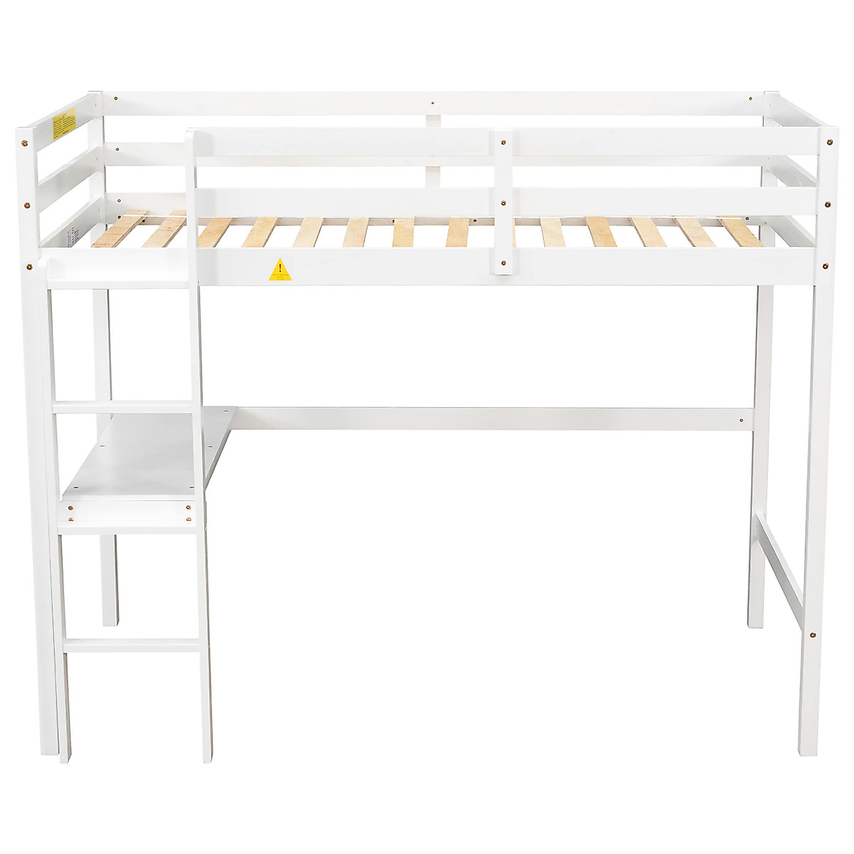 Myshle Twin Loft Bed with Built-in Desk and Ladder, Wooden Bedfame for Kids Teens Bedroom, Space Saving,No Box Spring Need,White