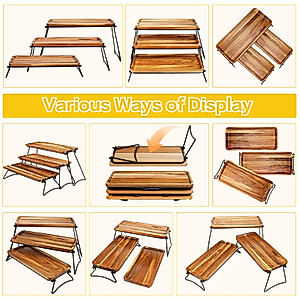 3 Tier Wooden Cupcake Stand Serving Tray, FODIENS Acacia Wood Dessert Table Display Set with Foldable Iron Frame, Decorative Tiered Charcuterie Boards Serving Trays Platters for Party Entertaining