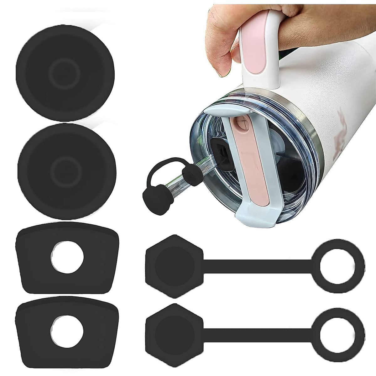 For Stanley Cup Accessories H2.0, Including 2 Stanley Cup Spill Stopper, 2 Stanley Straw Cap Cover, 2 Stanley Tumbler Leak Proof Plug, Silicone Accessories for Stanley 40 oz 30 oz Tumbler with Handle