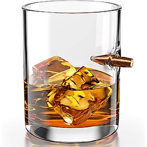 2nd Amendment American Flag - .308 Real Bullet Hand Blown Old Fashioned Whiskey Rocks Glass