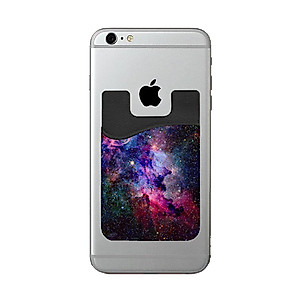 (Two) Galaxy cell phone stick on wallet card holder phone pocket for iPhone, Android and all smartphones.