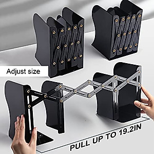 MDHAND Adjustable Bookend, Desk Magazine File Organizer Holder, Desk Organizer and Accessories for Office, Books, Papers, Extends up to 19 inches