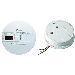 Kidde Hardwire Carbon Monoxide Alarm with Digital Display and Peak Level Memory 5.75 Diameter x 1.8 Depth & Smoke Detector, Hardwired Smoke Alarm with Battery Backup & Interconnect Capability