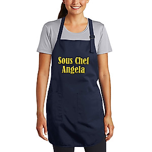 TEEAMORE Personalized Embroidered Aprons for Women Men Add Your Text Chef Kitchen Grill Custom Apron