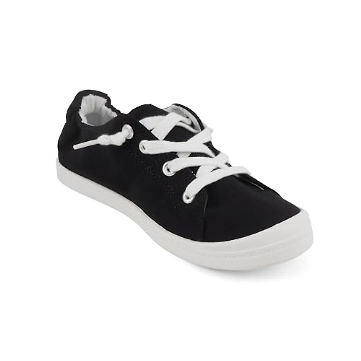 Soda Flat Women Shoes Linen Canvas Slip On Sneakers Lace Up Style Loafers Zig-S (7.5) Black/White
