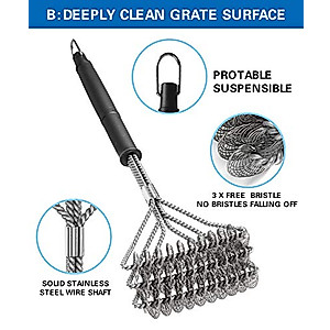 18-Inch Grill Brush Set (1 x Bristle Free Brush, 1 x Scraper Brush ), BBQ Brush for Grill Cleaning, Outdoor Grill Cleaning Tools, Stainless Steel, 2 PCS