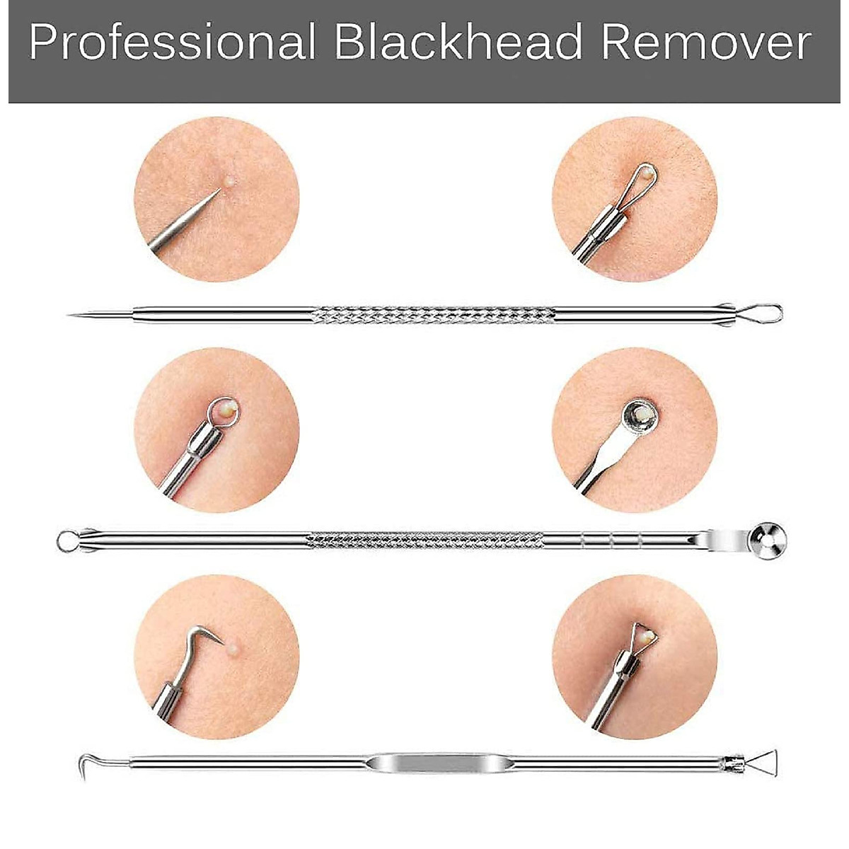 Blackhead Remover Pimple Comedone Extractor Tool Acne Kit - Treatment for Blemish, Whitehead Popping, Zit Removing for Risk Free Nose Face Skin (Sliver)