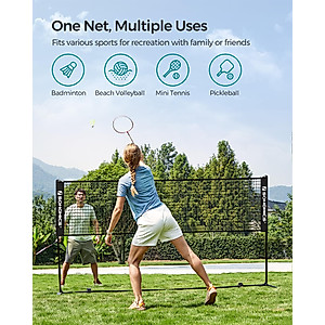 SONGMICS 10 ft Badminton Net, Height Adjustable Volleyball Net, Pickleball Net with Poles, Foldable Nylon Net for Tennis Indoor Outdoor Court, Black USYQ300HV1