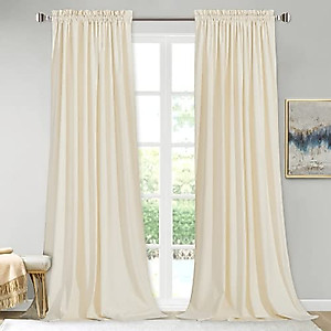 StangH Cream White Velvet Curtains & Pink Pom Pom Blackout Curtains