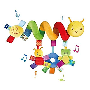 LIANGLIDE Baby Car Seat Toys Spiral Car Seat Toy Plush Activity Hanging Stroller Toys Crib Bassinet Mobile Toy with BB Squeaker and Rattles,Safety Newborn Toys Bee Frog Hanging Baby Carseat Toys