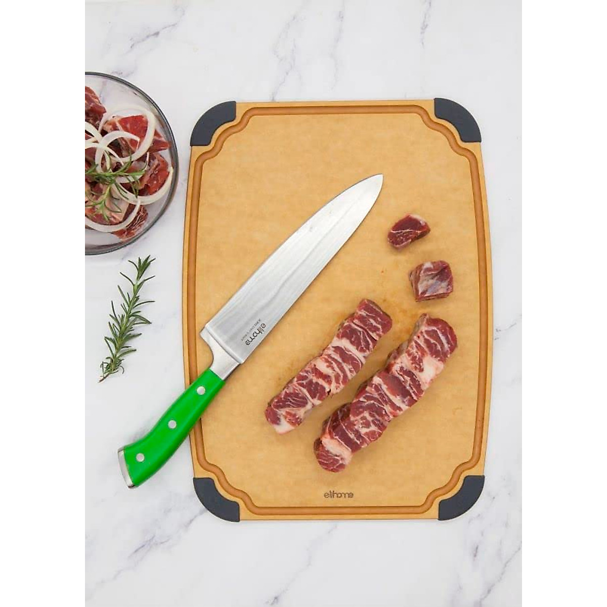 Elihome Essential Series 2-in-1 Bundle, Wood Fiber Kitchen Cutting board, Dishwasher Safe, Knife Friendly, Juice Grooves, Non-Porous,Non-slip Feet,Reversible, BPA Free